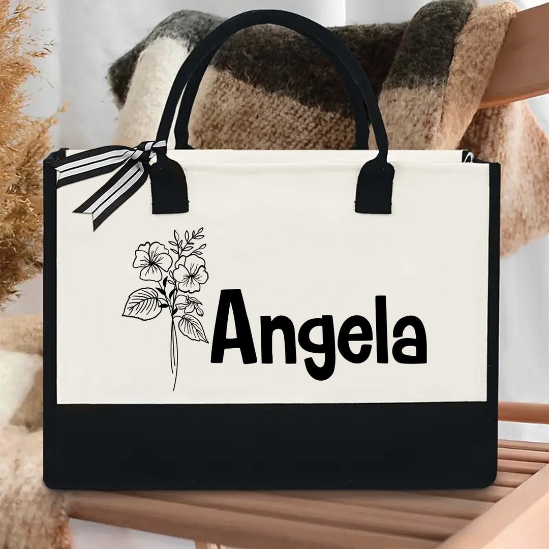 Floral Name Tote, Personalized Canvas Tote, Christmas Gifts, Gift for ...