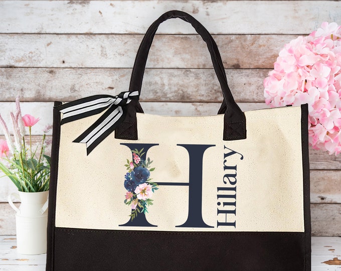 Floral Name Tote, Personalized Canvas Tote, Mothers Day Gifts, Gift for ...