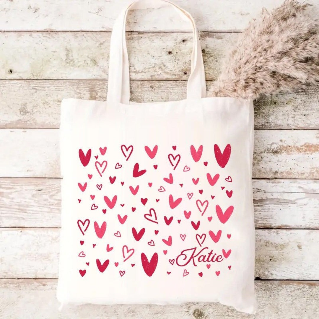 Custom Name Heart Tote Bag, Valentines Day Gifts for Her, Personalized ...