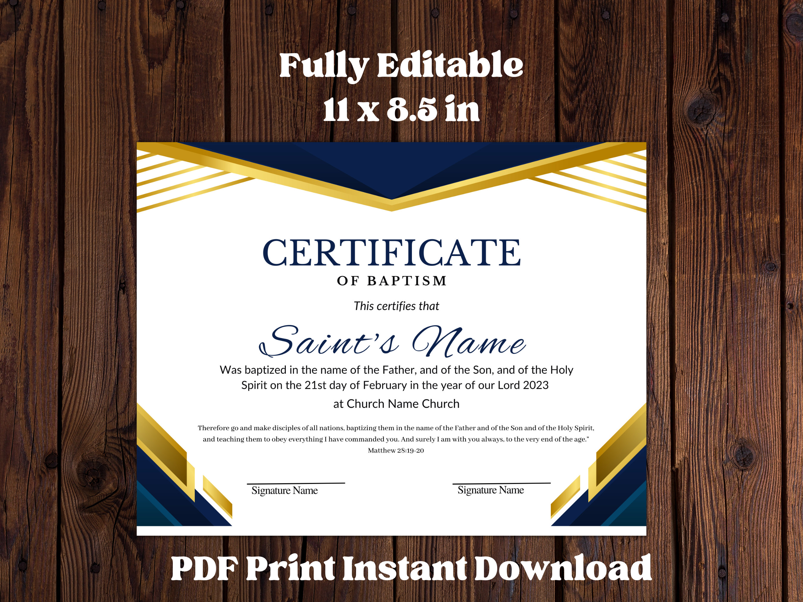 Modern Certificate of Baptism Template, Editable Certificate, Christian ...