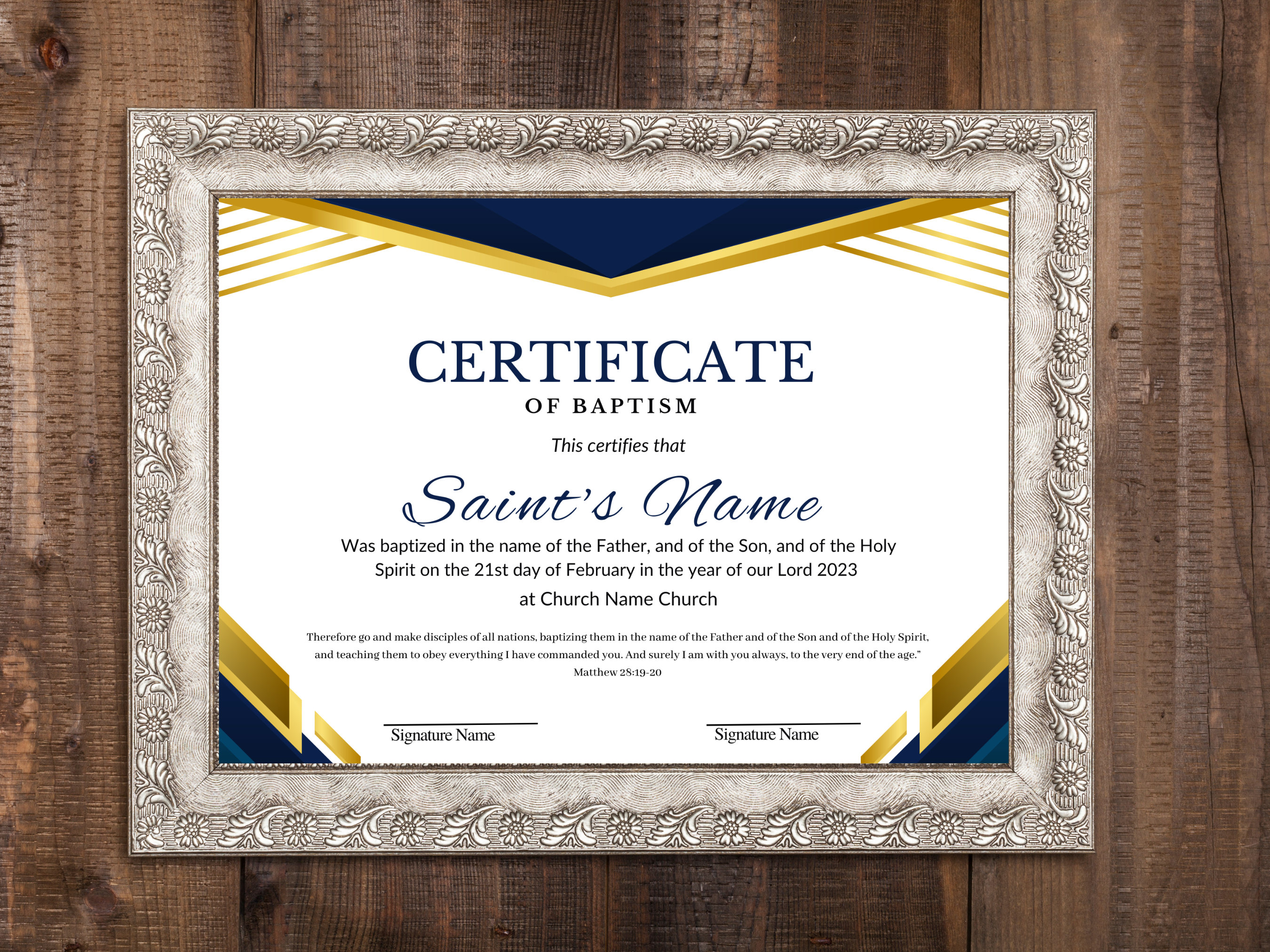 Modern Certificate of Baptism Template, Editable Certificate, Christian ...