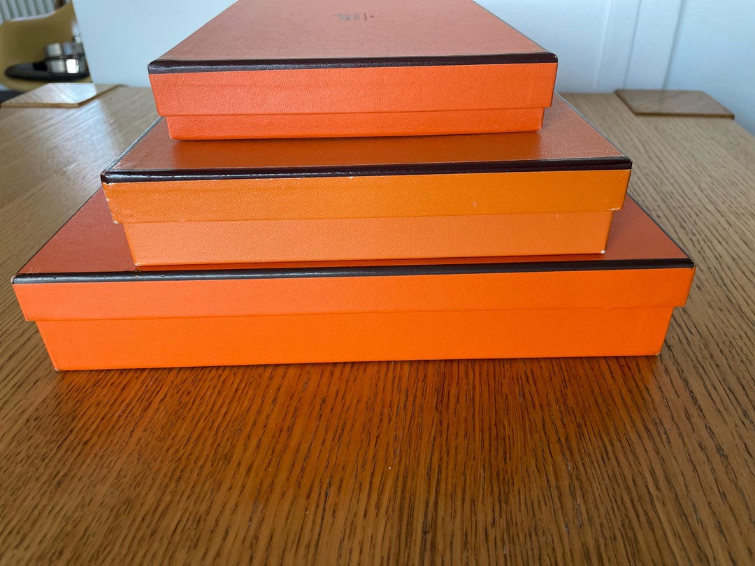 Superb Set of 3 Nesting Hermès Boxes in Iconic Orange Cardboard, With ...