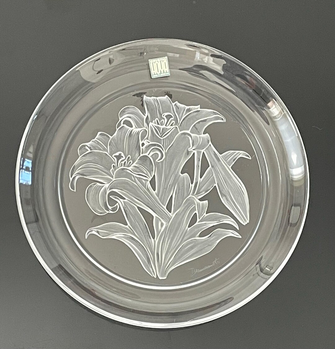 HOYA Crystal Plate Fleurs De Lys Signed T Yamamoto 1980 - Etsy