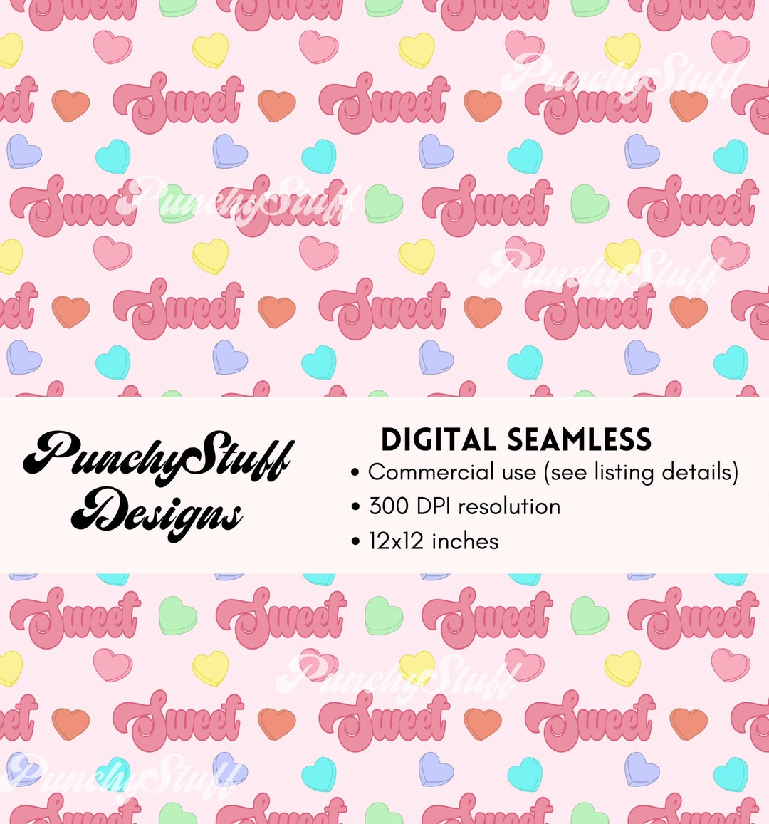 SEAMLESS FILE Pastel Candy Hearts Illustrated Pattern Repeat, Valentine ...