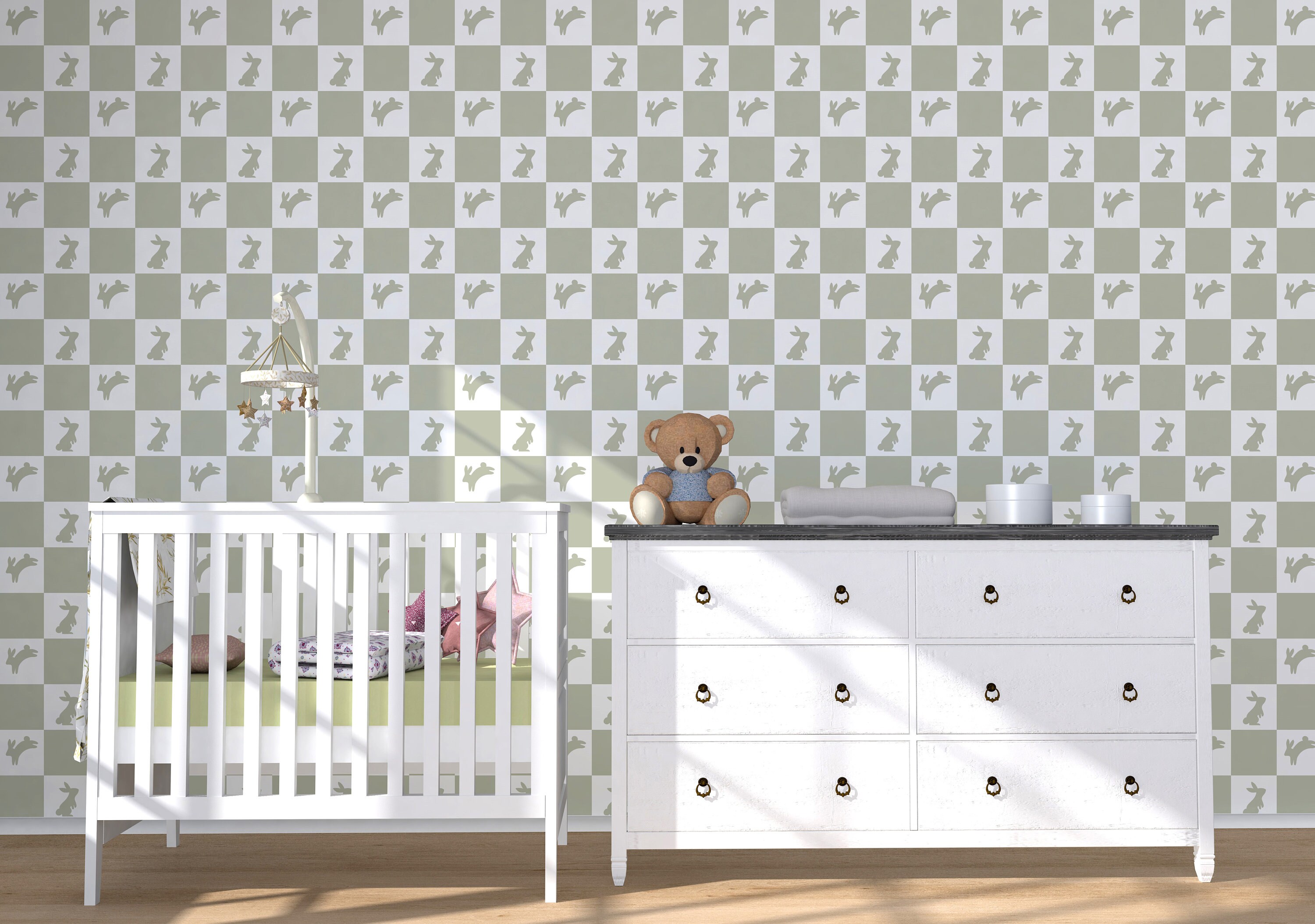 Checkered Bunny Rabbit Seamless Pattern Digital Download | Hand Drawn ...