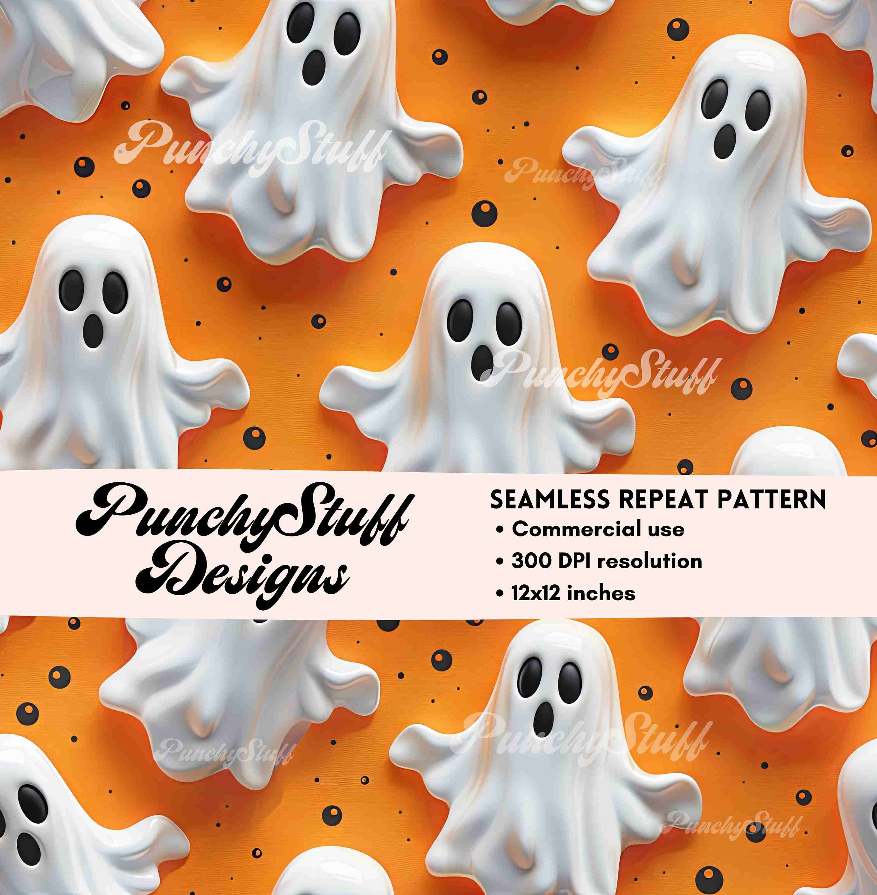 Halloween Ghosts SEAMLESS FILE PATTERN, Cute Trendy 3D Fall Repeat ...