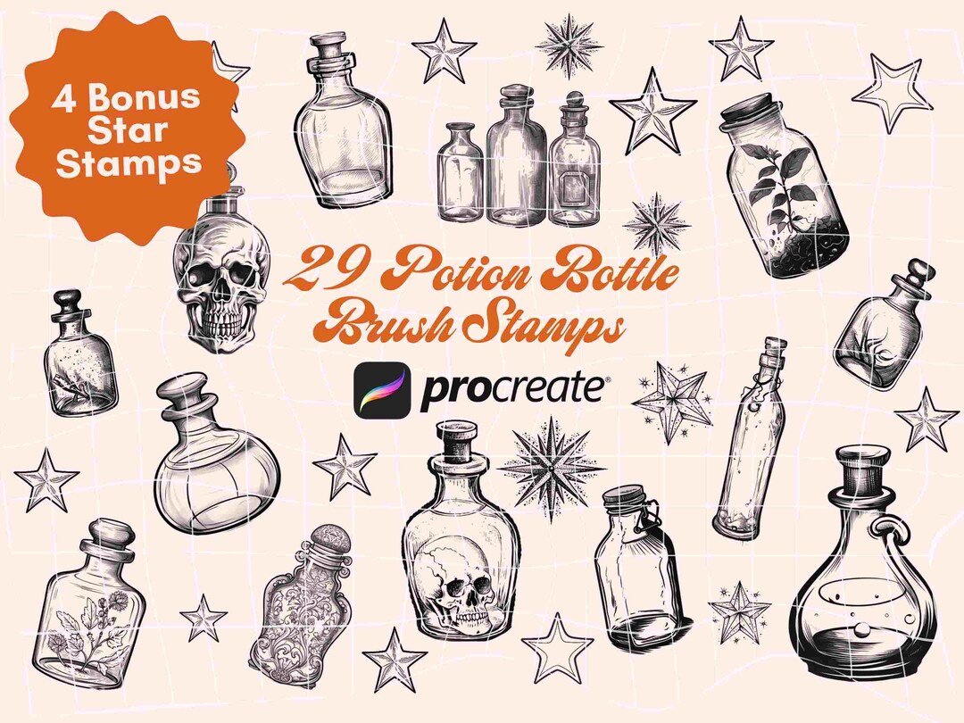 Potion Bottle Stamp Brush Set for Procreate | Digital Craft Stamps ...