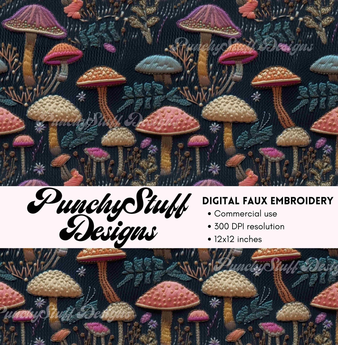 Woodland Mushroom Cottagecore Embroidery Seamless File | Pattern ...