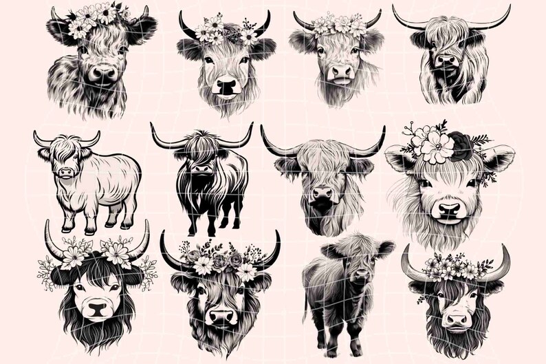 Highland Cow Stamp Brush Set for Procreate | Digital Craft Stamps ...