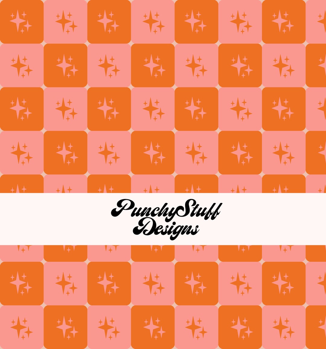 Midcentury Stars Checker Pattern Pink Orange Seamless Repeat Pattern ...