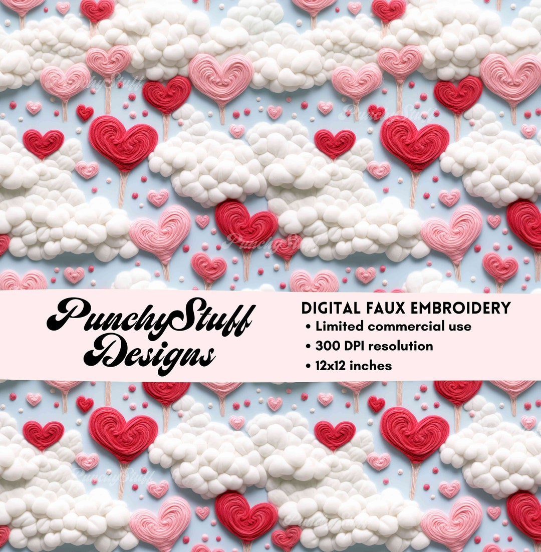 Valentine Embroidery Seamless Pattern File Digital Download Faux 3D ...