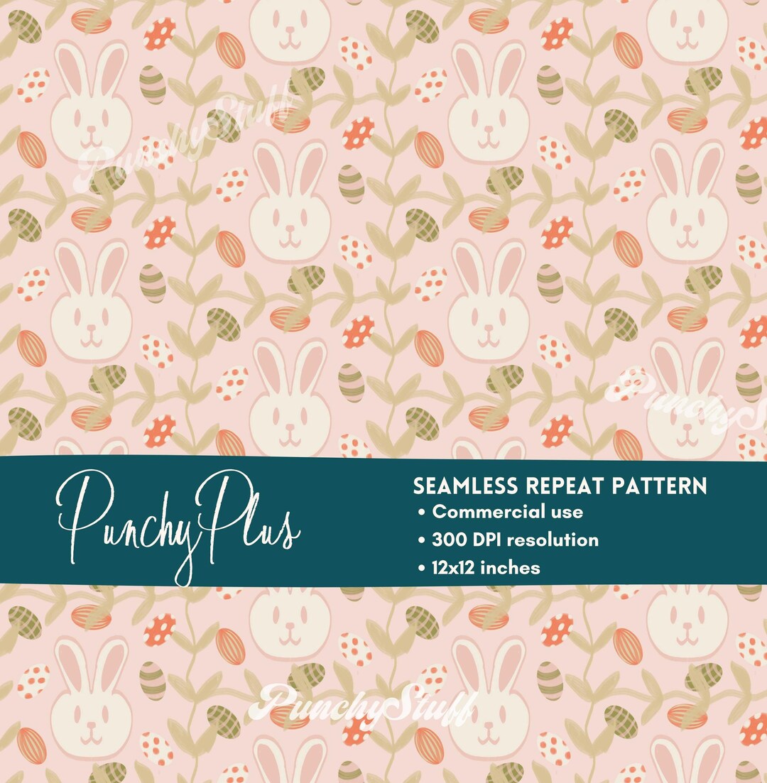 Easter Bunny and Egg Seamless Pattern, Spring Rabbit Digital Paper for ...