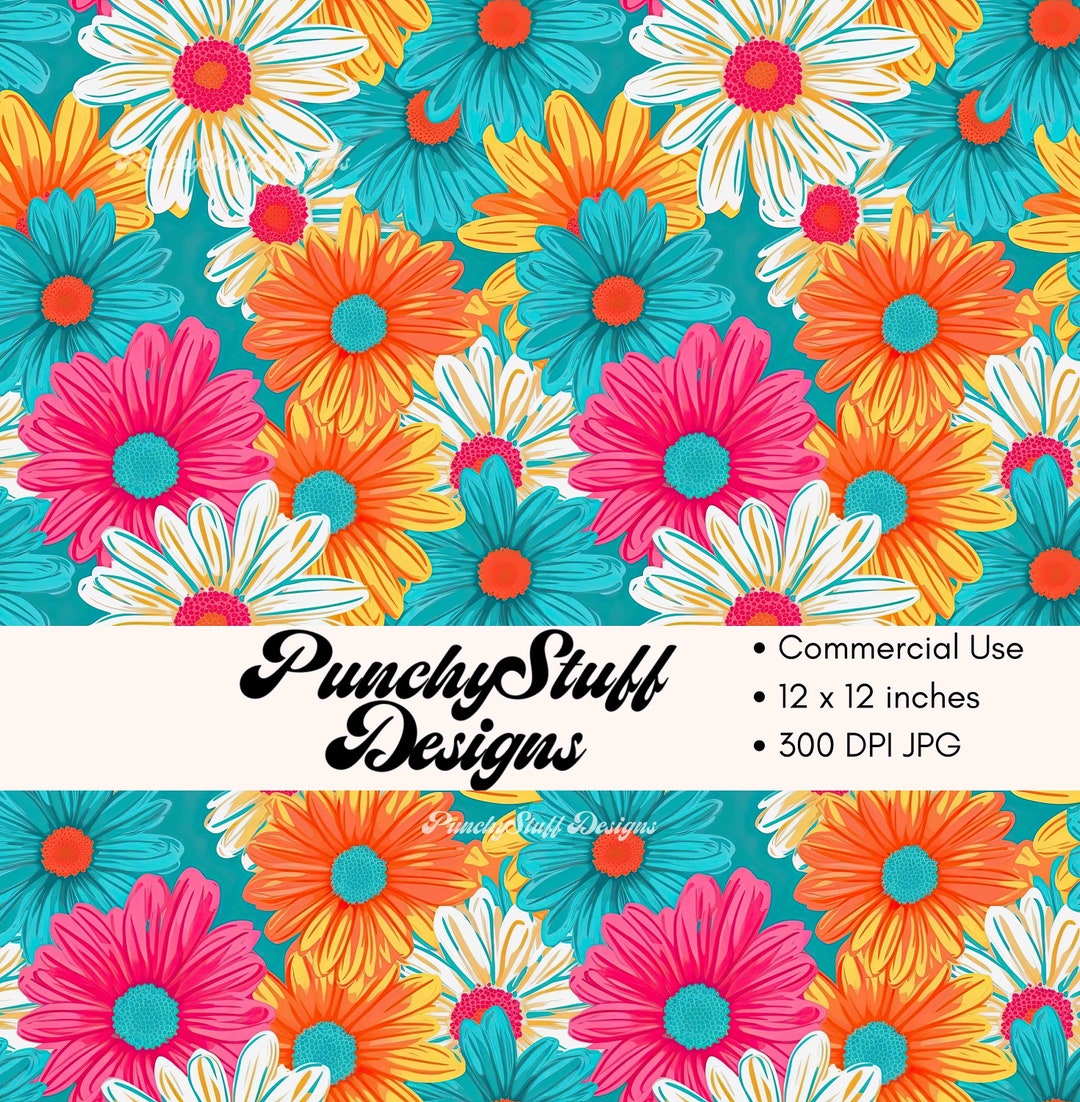 BRIGHT BOHO DAISY Seamless Pattern Digital Download | Summer Wildflower ...