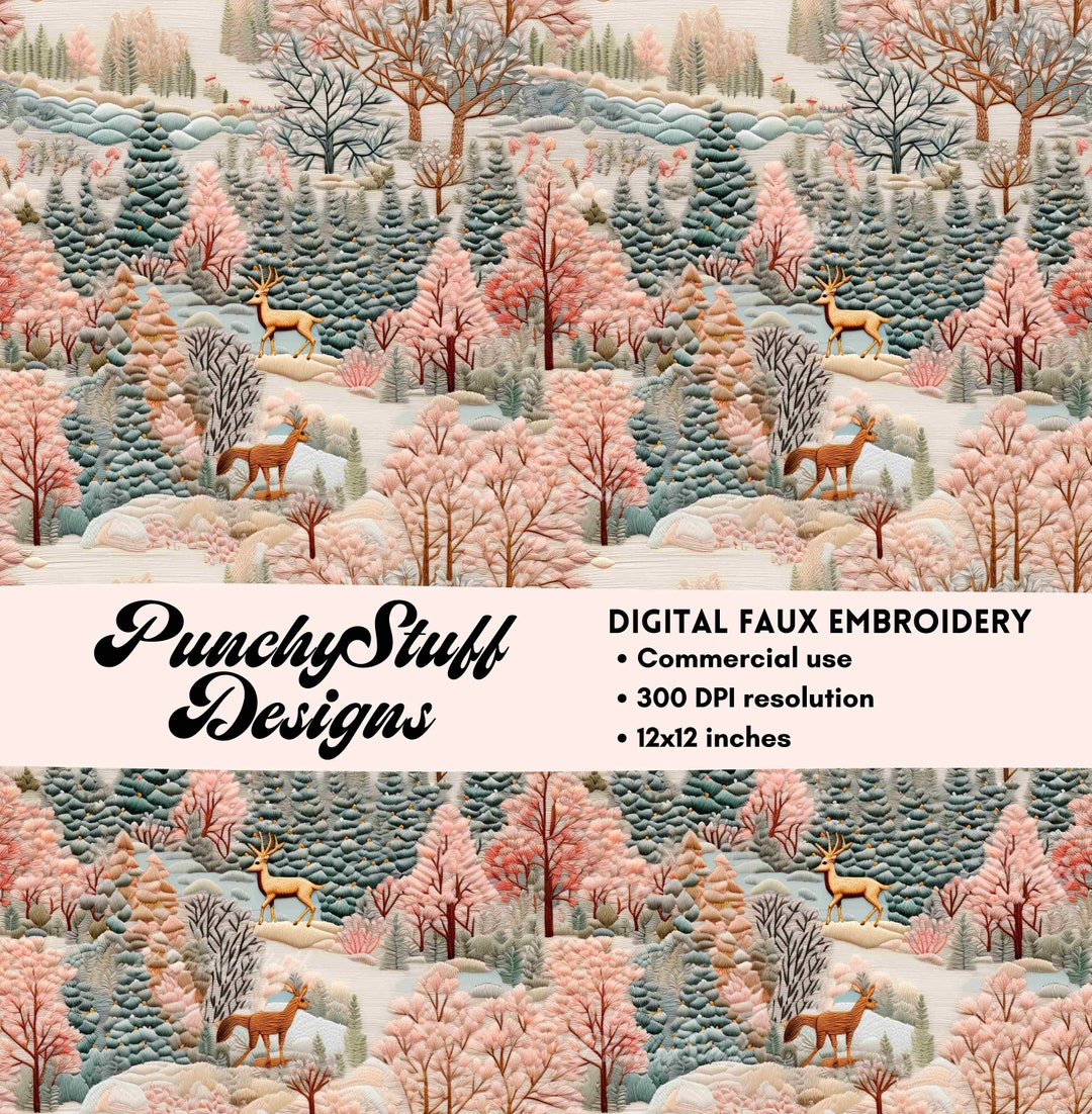 EMBROIDERY SEAMLESS Pattern File | Digital Download | Faux 3D Woodland ...