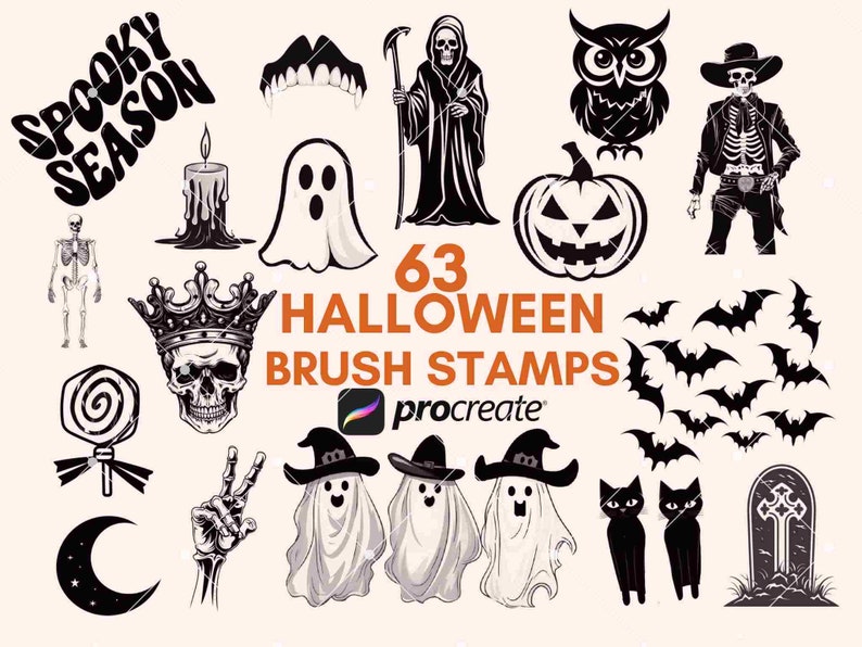 Halloween Stamp Brush Set for Procreate | Digital Stamps Commercial Use ...