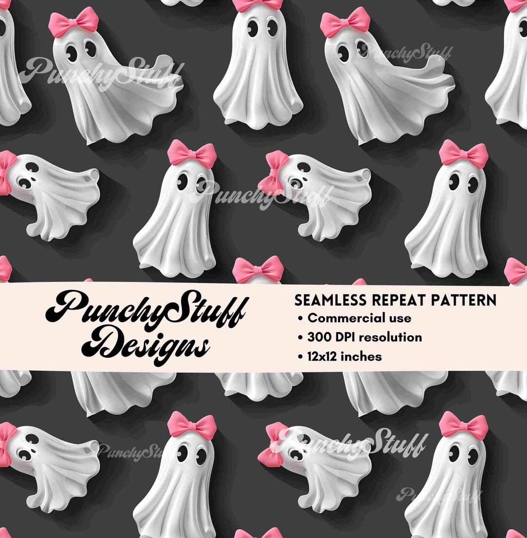 Coquette Halloween Ghosts SEAMLESS FILE PATTERN, Cute Trendy 3D Fall ...