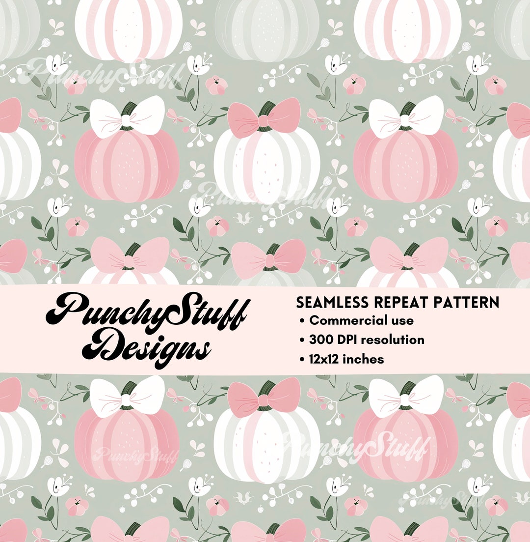Cottagecore Fall Pumpkin Bows Seamless Pattern File, Digital Download ...