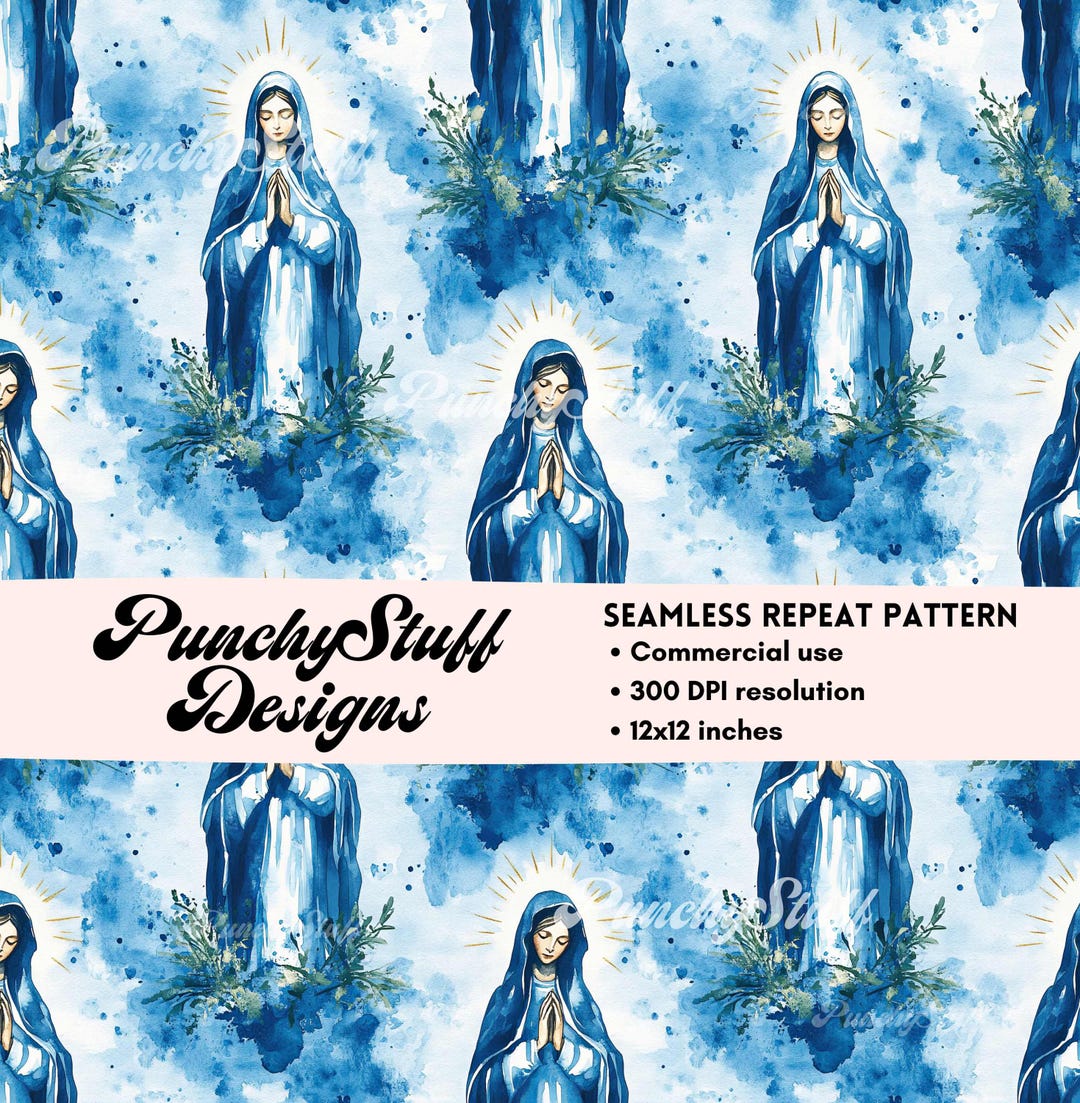 Virgin Mary Watercolor SEAMLESS PATTERN Digital Download Our Lady of ...