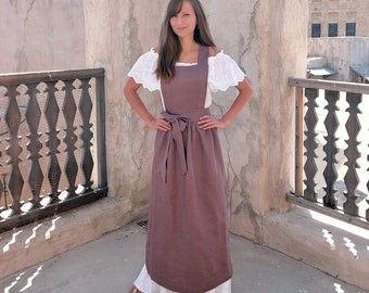 Linen Long Apron, Cottagecore Apron, Linen Pinafore Apron, 2 Pockets ...