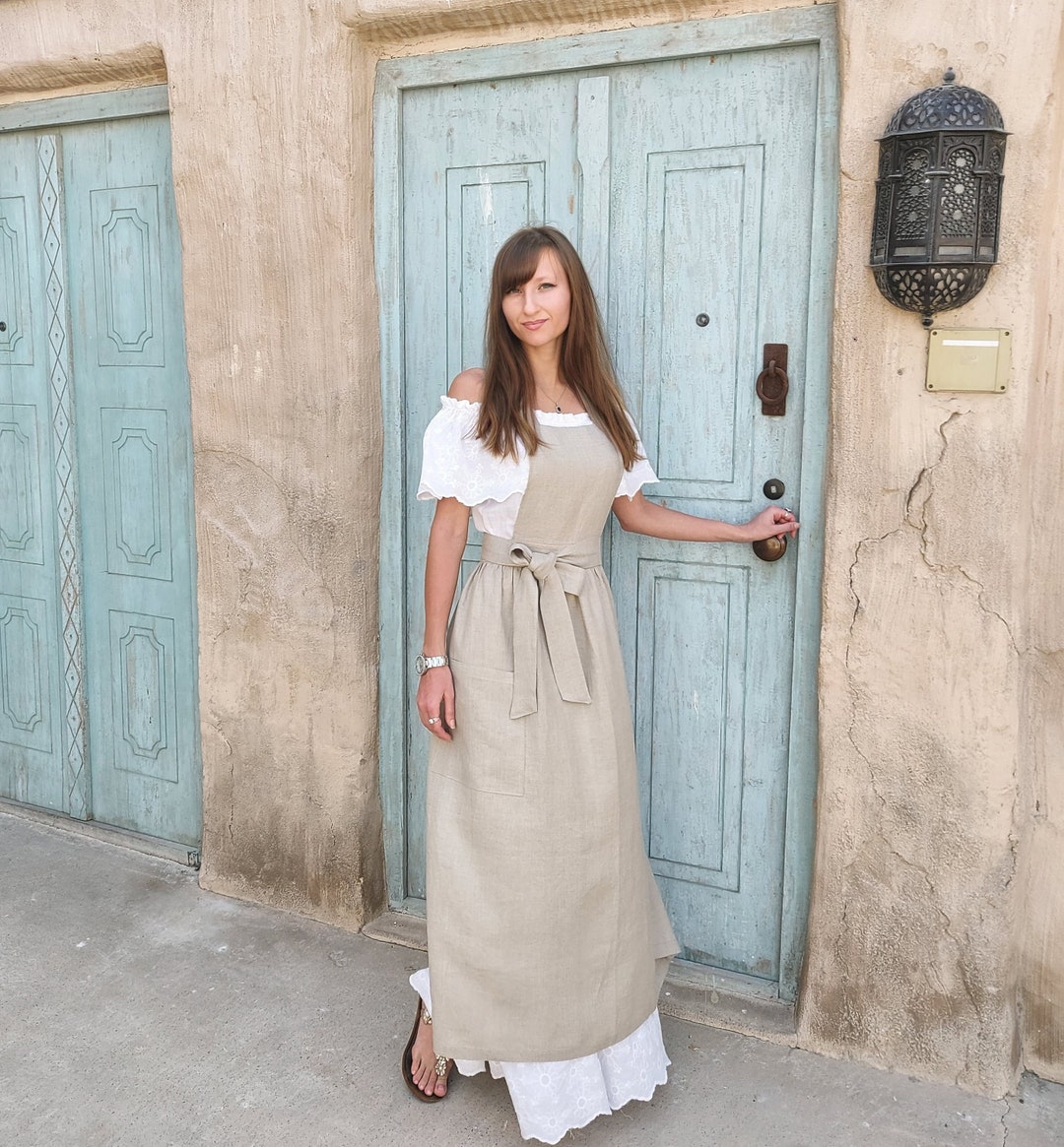 Cottagecore Apron, Pinafore Apron, Apron With Pockets, Linen Full Apron ...