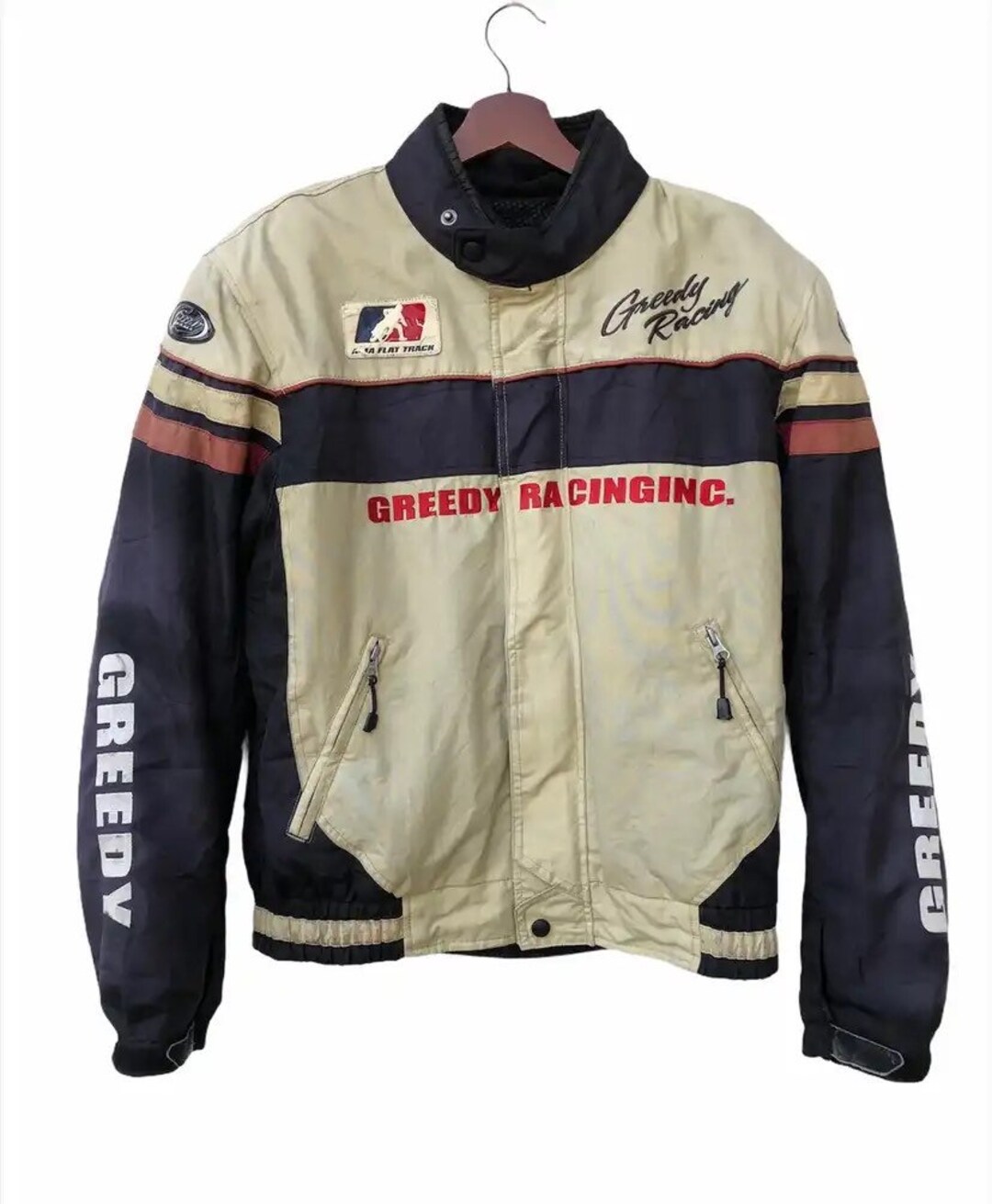 Rare Biker Jacketvintage Greedy Racing Motocycles Padded Jacket Size L ...
