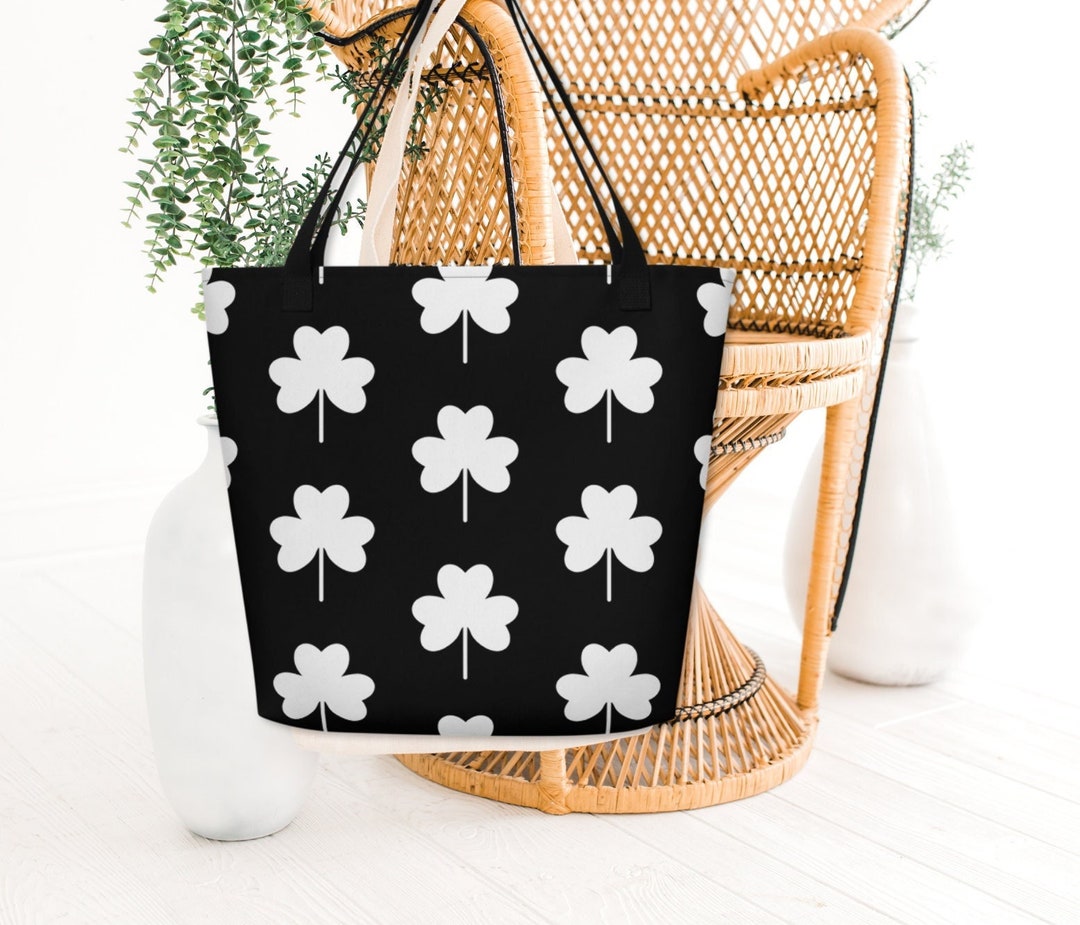 Shamrock Print Large Tote Bag With Pocket - Etsy