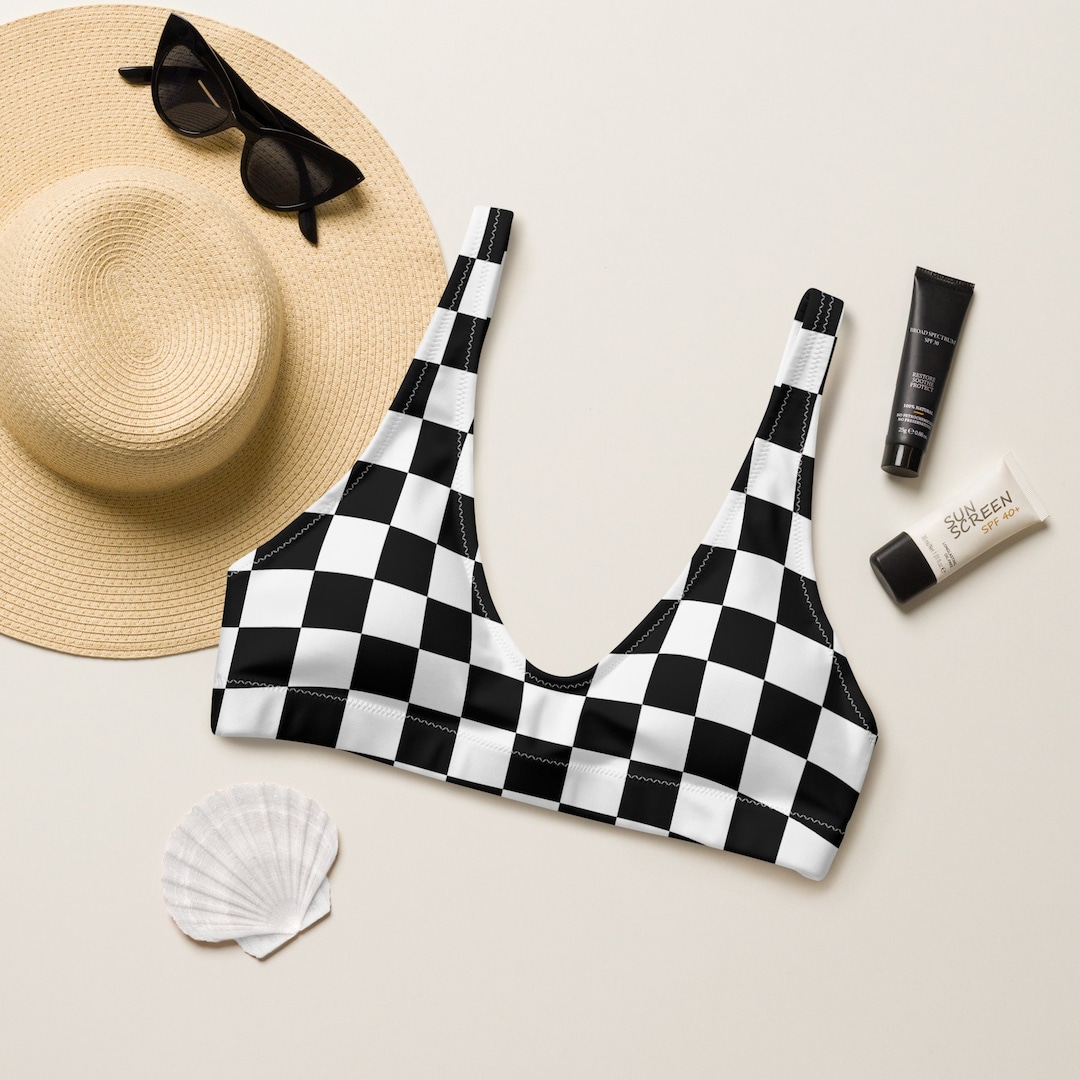 Checkered Print Recycled Padded Bikini Top - Etsy