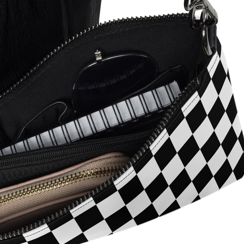 Black & White Checkered Crossbody Bag - Etsy