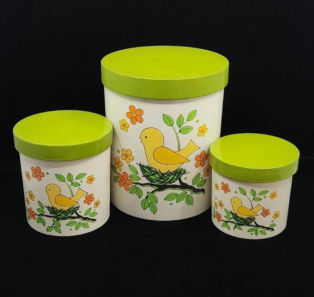 Vtg Set of 3 Bird on Nest Canisters Melamine Japan Lorrie Designs MCM ...