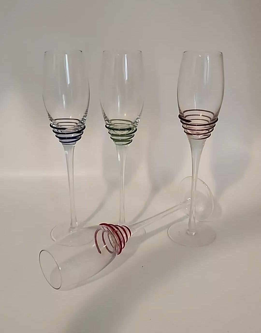 PIER 1 Swirl Twist, 4 Flute Champagne Glass Set Red/blue/ Wine/blue ...
