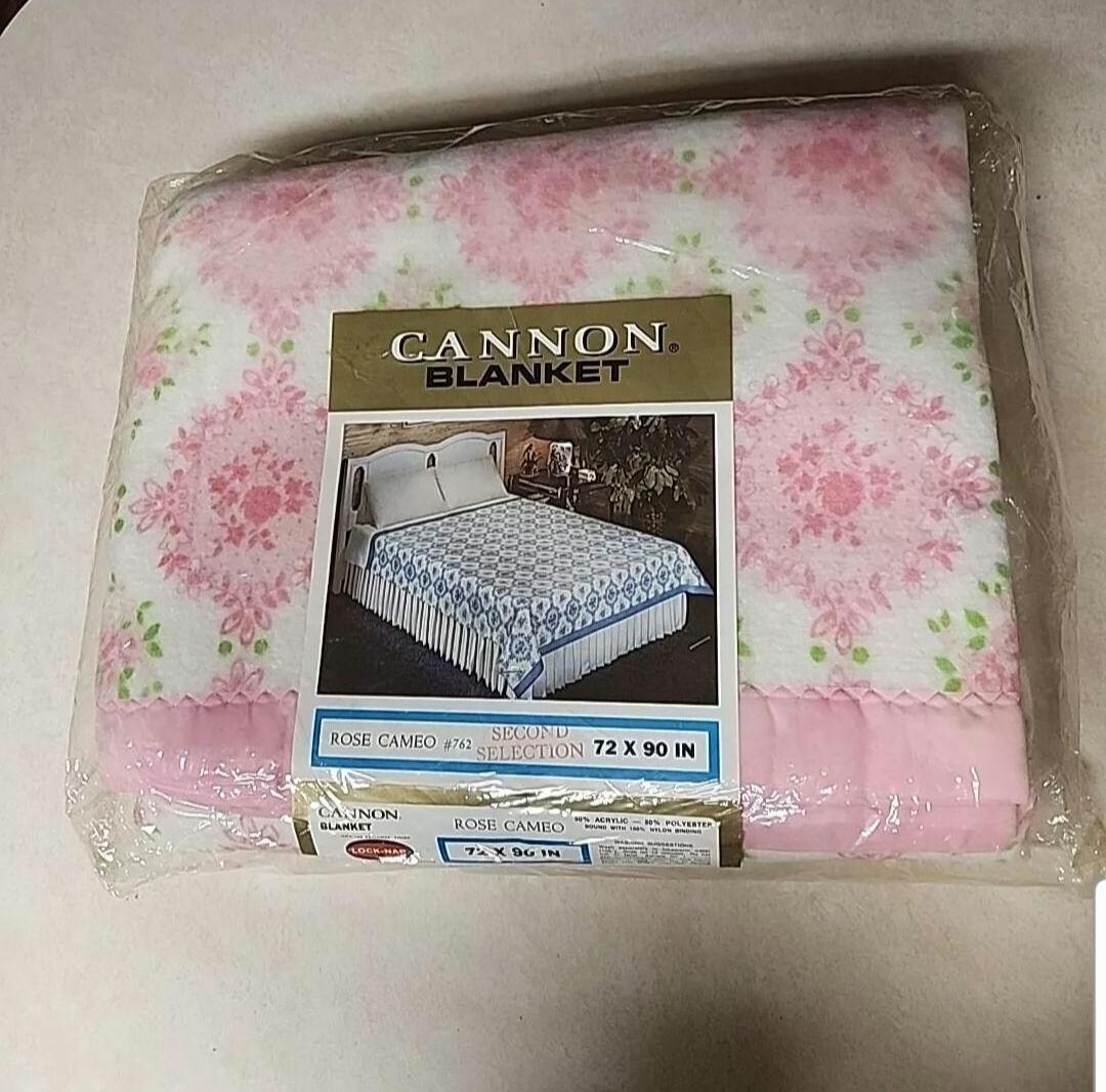 New Vintage Cannon Pink Floral Blanket 72 X 90 Full Size Acrylic Satin ...