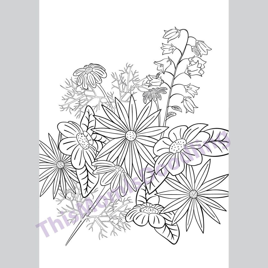 Printable Coloring Page Flowers / Spring / Summer / Hand-drawn ...