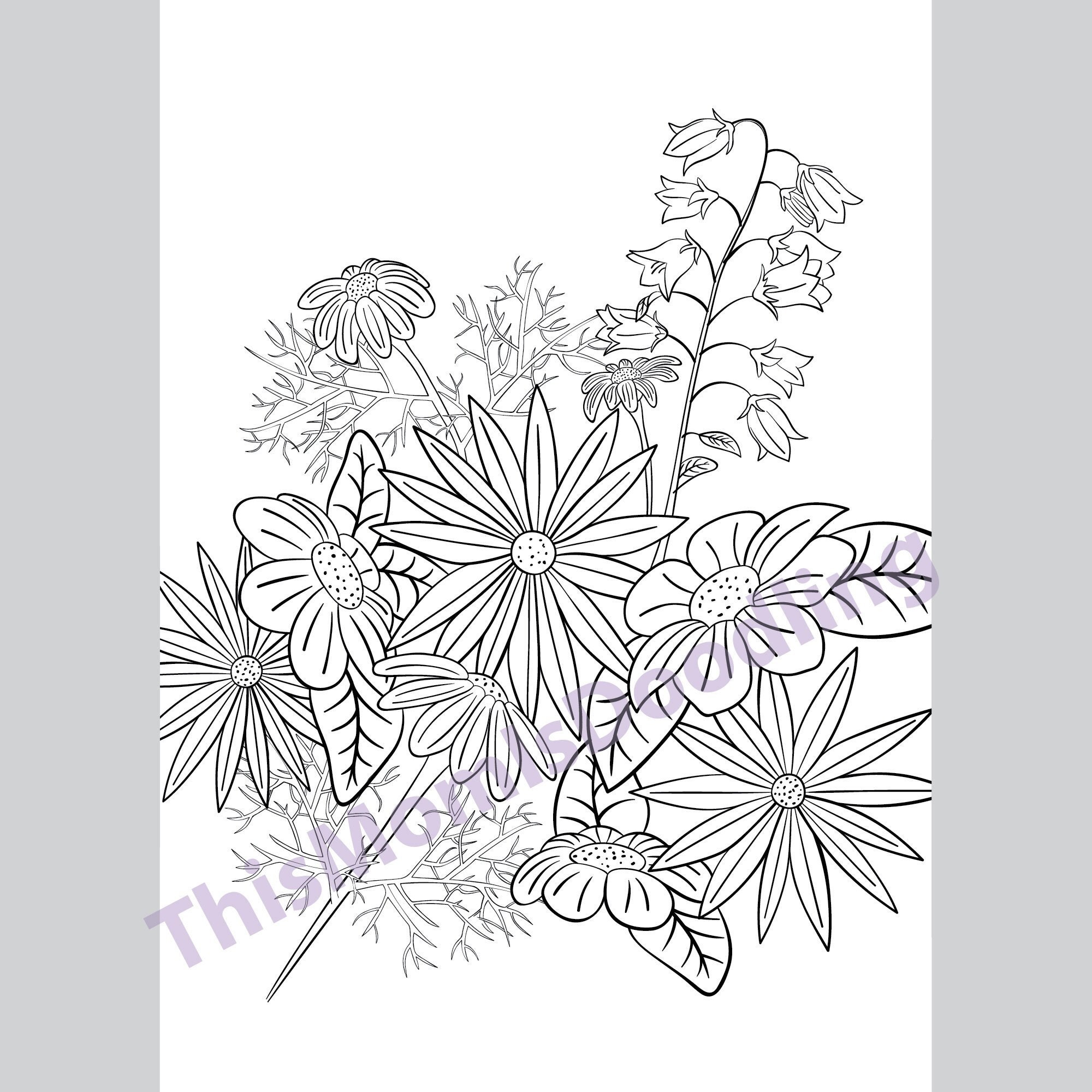 Printable Coloring Page Flowers / Spring / Summer / Hand-drawn ...