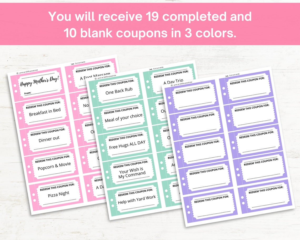 Mother's Day Coupon Book, Printable Mother's Day Coupons, Mother's Day ...