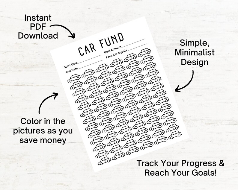 Savings Tracker Printable Car Fund Tracker Money Saving - Etsy