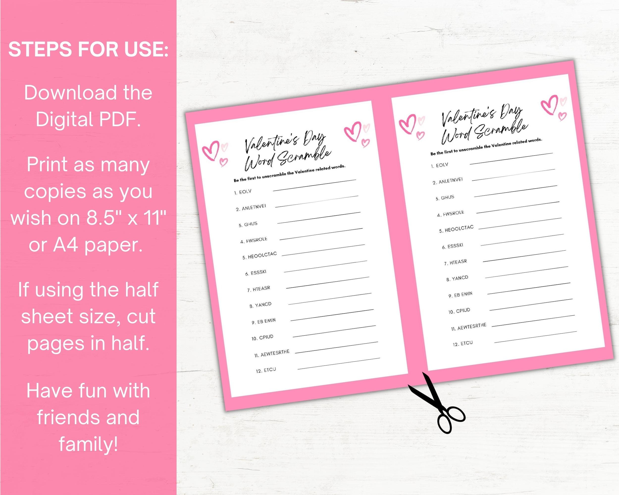Valentine's Day Games, Valentine Word Scramble, Valentine's Fun ...