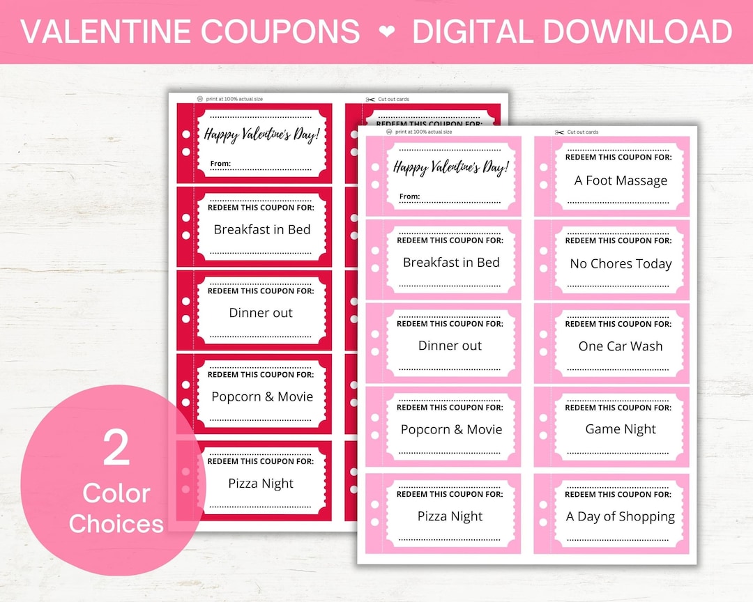 Valentine's Day Coupon Book, Valentine's Day Coupon, Valentine's Day ...
