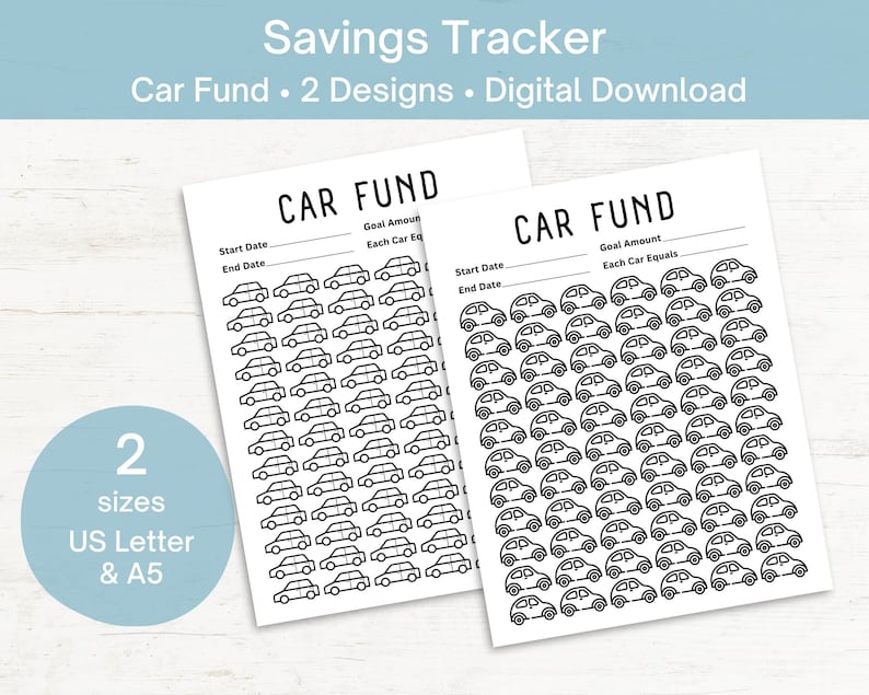 Savings Tracker Printable | Car Fund Tracker | Money Saving Challenge ...