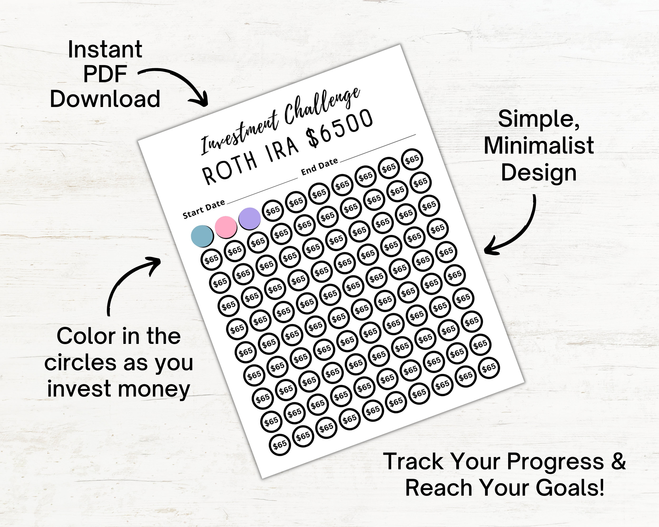 Investment Challenge | Savings Tracker Printable | ROTH 6500 | ROTH ...