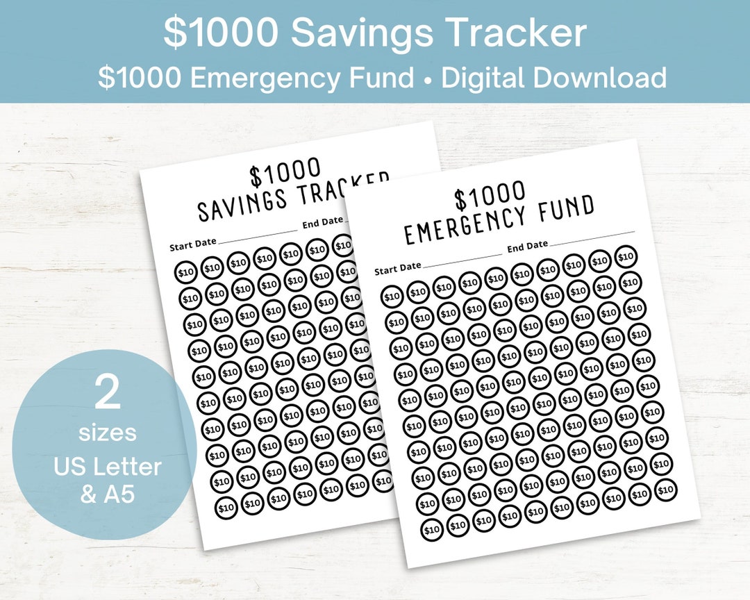 Savings Tracker Printable | 1000 Savings Tracker | 1000 Emergency Fund ...