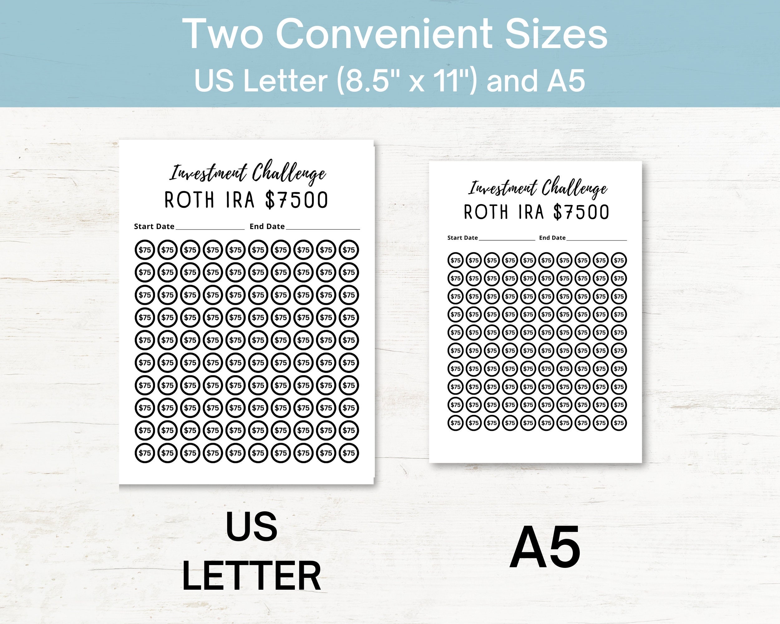 Investment Challenge | Savings Tracker Printable | ROTH 6500 | ROTH ...