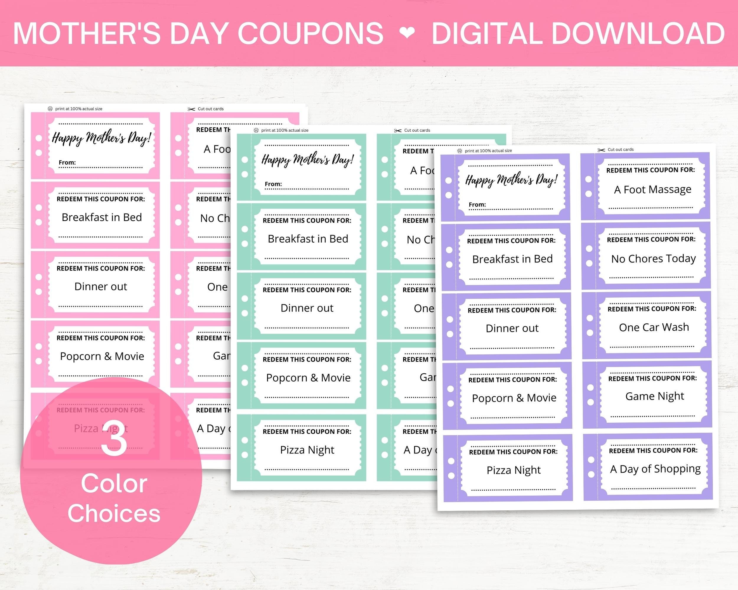 Mother's Day Coupon Book, Printable Mother's Day Coupons, Mother's Day ...