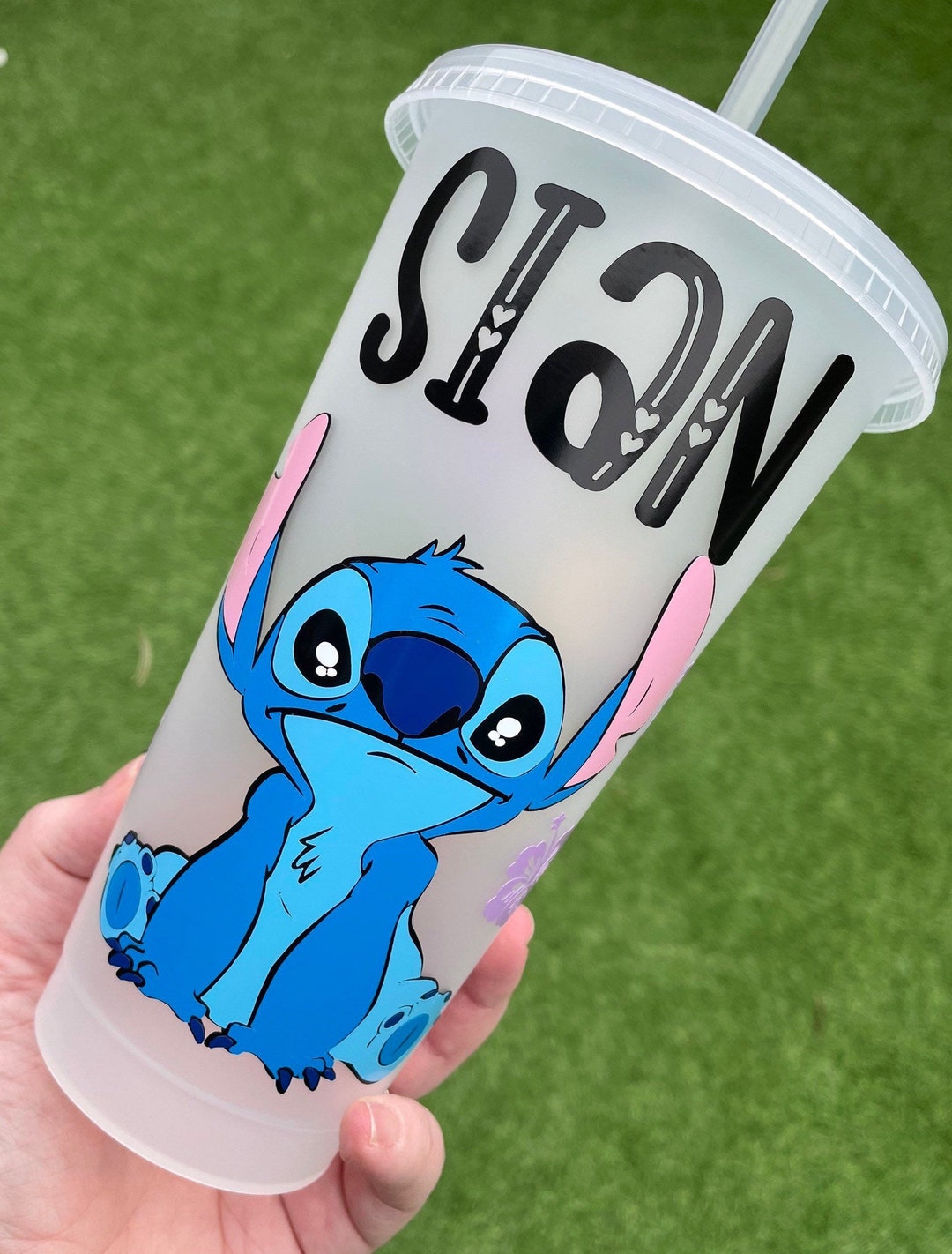 Stitch Inspired Hawaiian Floral Sippy Cup Cold Cup Personalisation ...