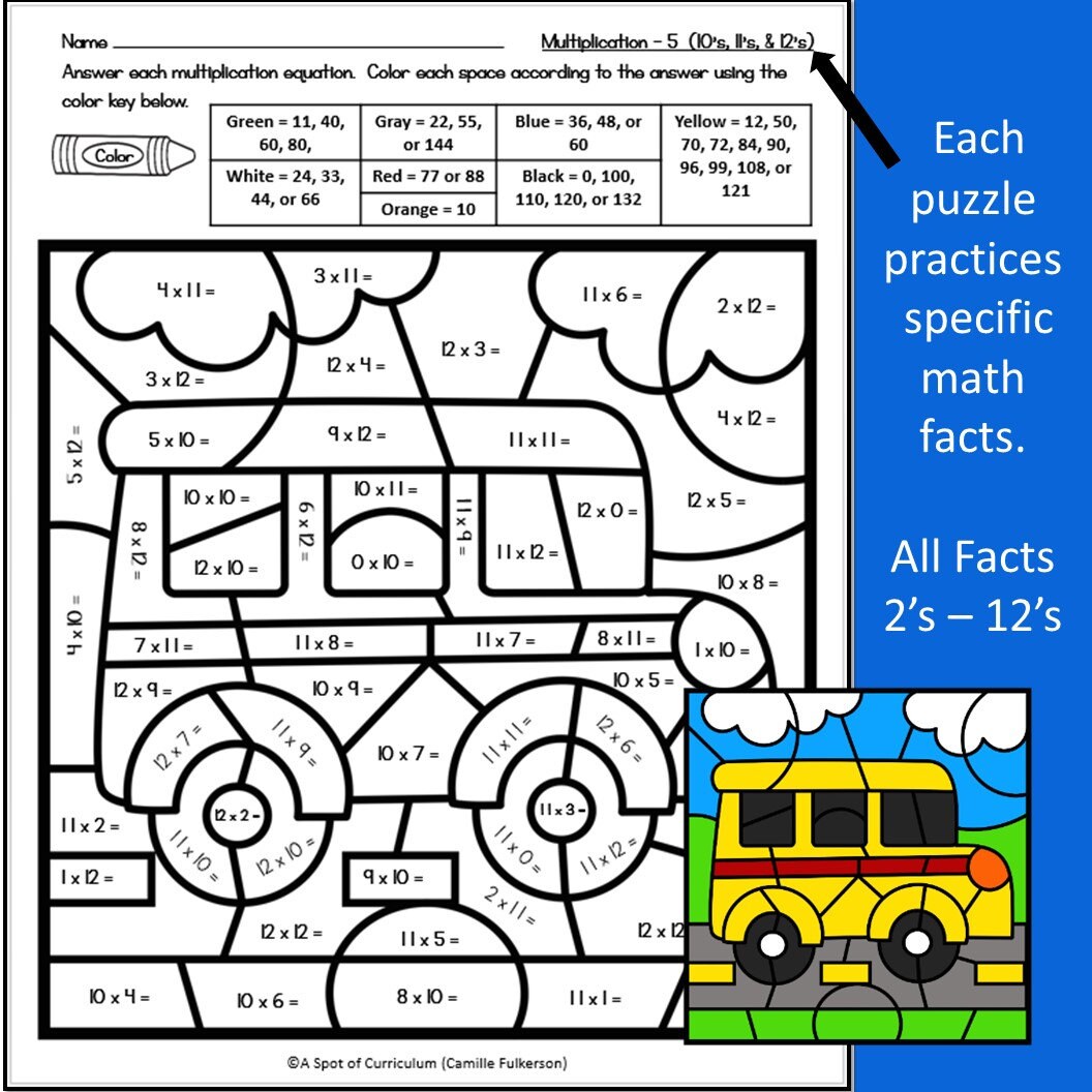 Back to School Coloring Sheets Multiplication Color by Number - Etsy