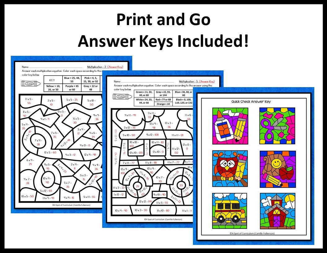 Back to School Coloring Sheets Multiplication Color by Number - Etsy