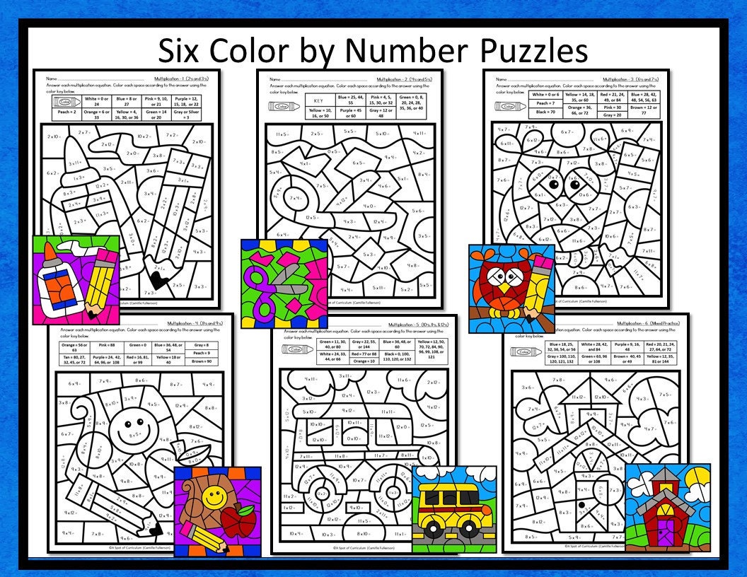 Back to School Coloring Sheets Multiplication Color by Number - Etsy