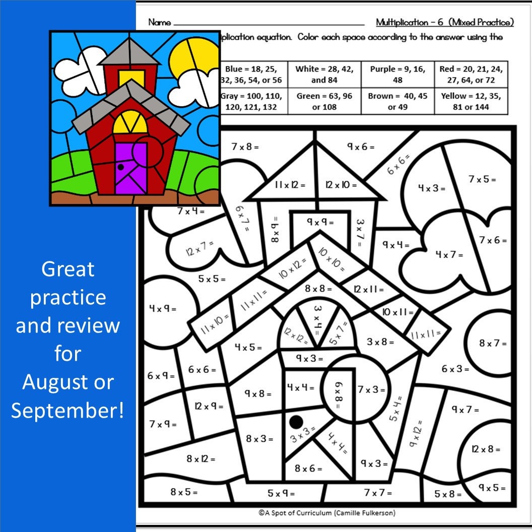Back to School Coloring Sheets Multiplication Color by Number - Etsy