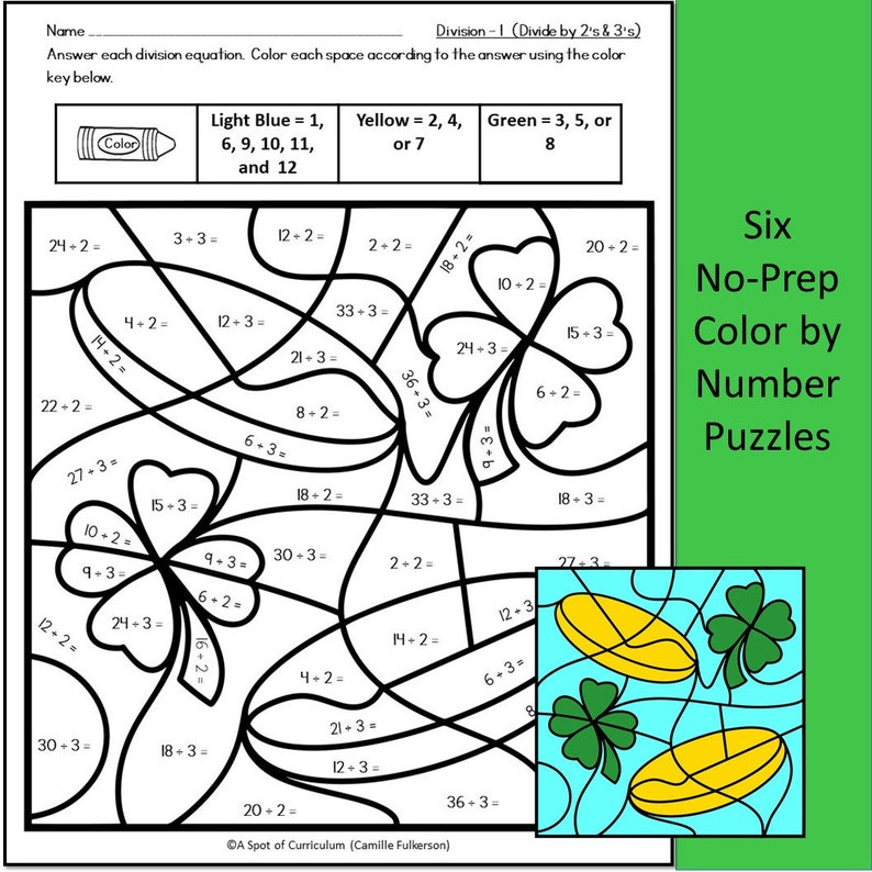 St. Patrick's Division Coloring Pages - Color by Number - Etsy