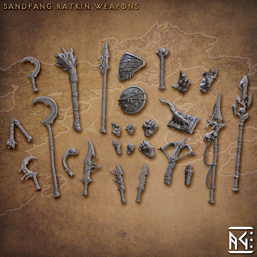 Sandfang Ratkins Desert Weapons Set 3D Printed Resin Miniatures Ratfolk ...