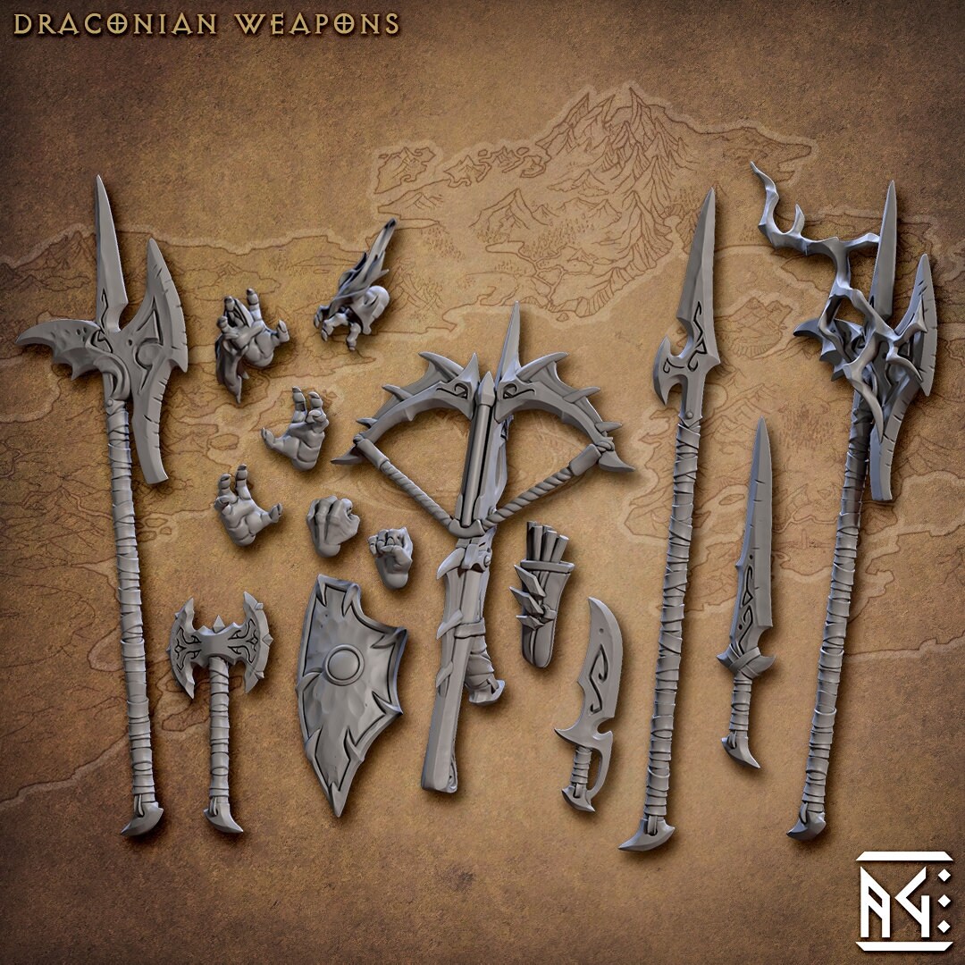 Draconian Scourge Weapons Set 3D Printed Resin Miniatures Dragonborn Weapons Tabletop Gaming ...